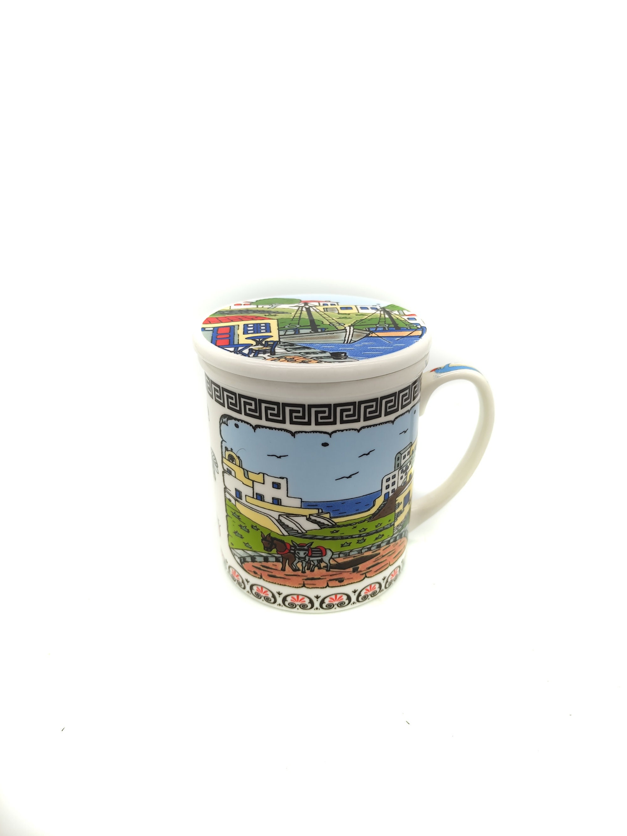 Summer Mug, Greek Souvenir, Porcelain Mug With Lid, Greece Island, Tea ...