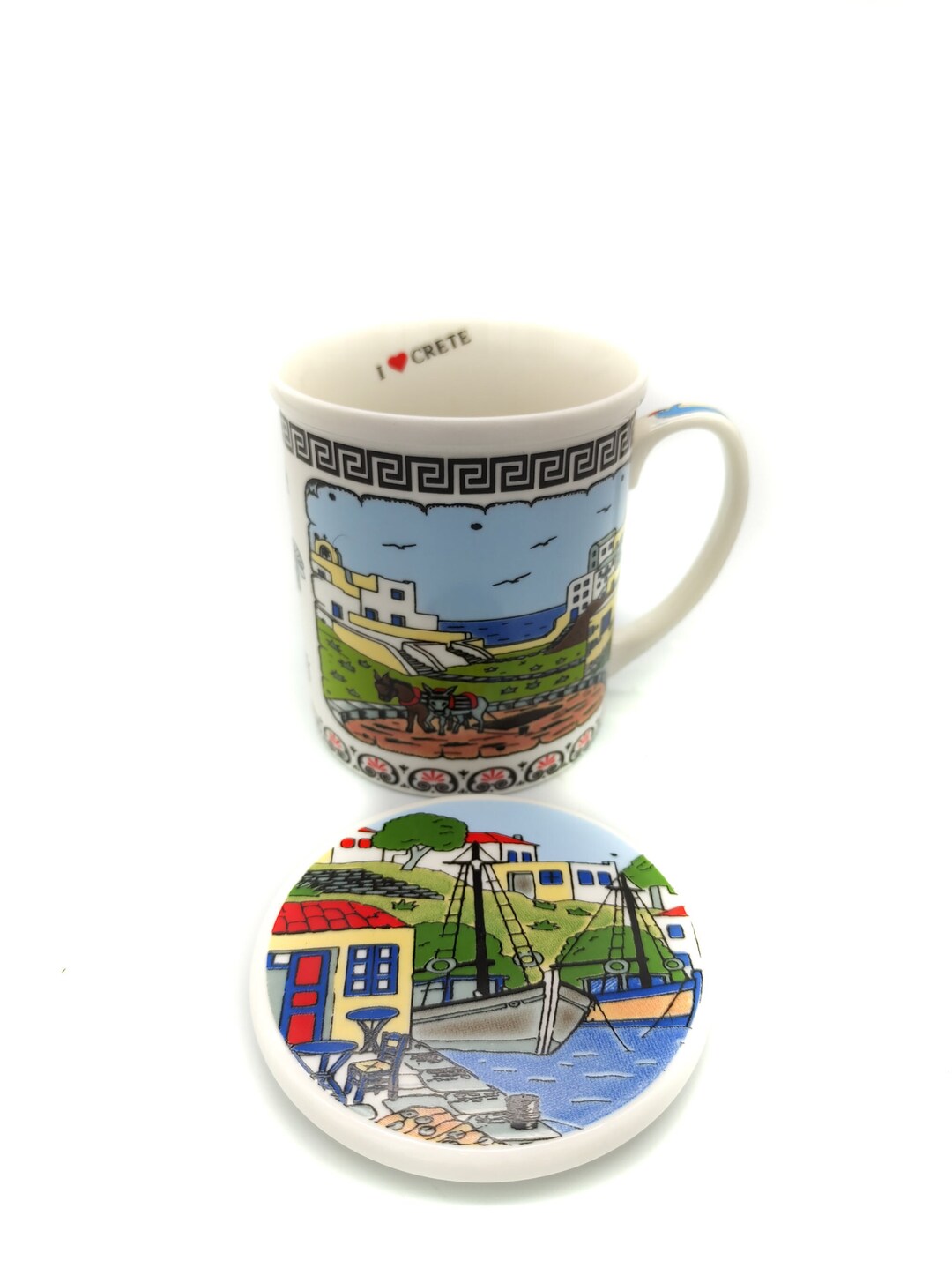 Summer Mug, Greek Souvenir, Porcelain Mug With Lid, Greece Island, Tea ...