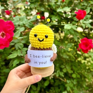 Positive Support Bee, Crochet Desk Decor Buddy, Thank You for Believing ...