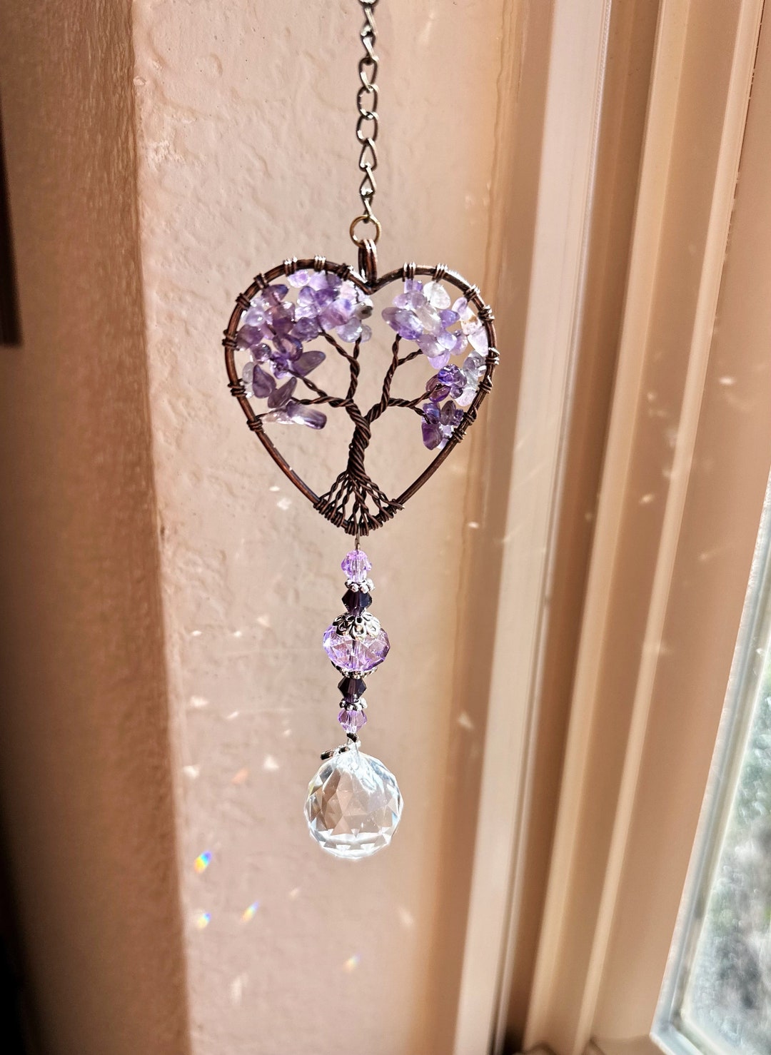 Tree of Life Hanging Crystal Sun Catcher, Heart Crystal Window Prism ...