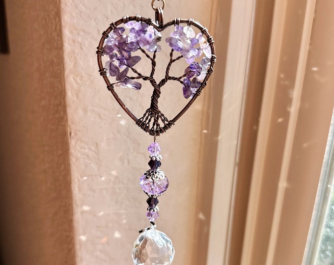 Tree of Life Hanging Crystal Sun Catcher, Heart Crystal Window Prism ...