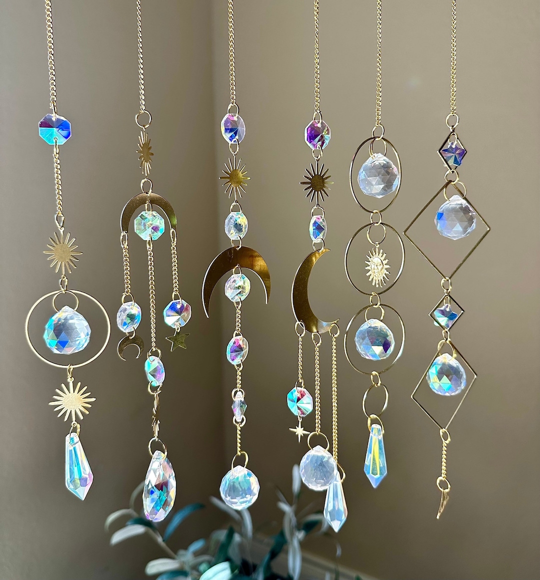 Set of 6 Golden Crystal Suncatchers, Hanging for Window Sun Catchers ...