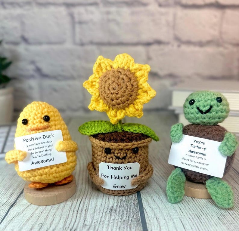 Emotional Support Crochet Gift With Stand, Cute Crochet Positive Pickle ...