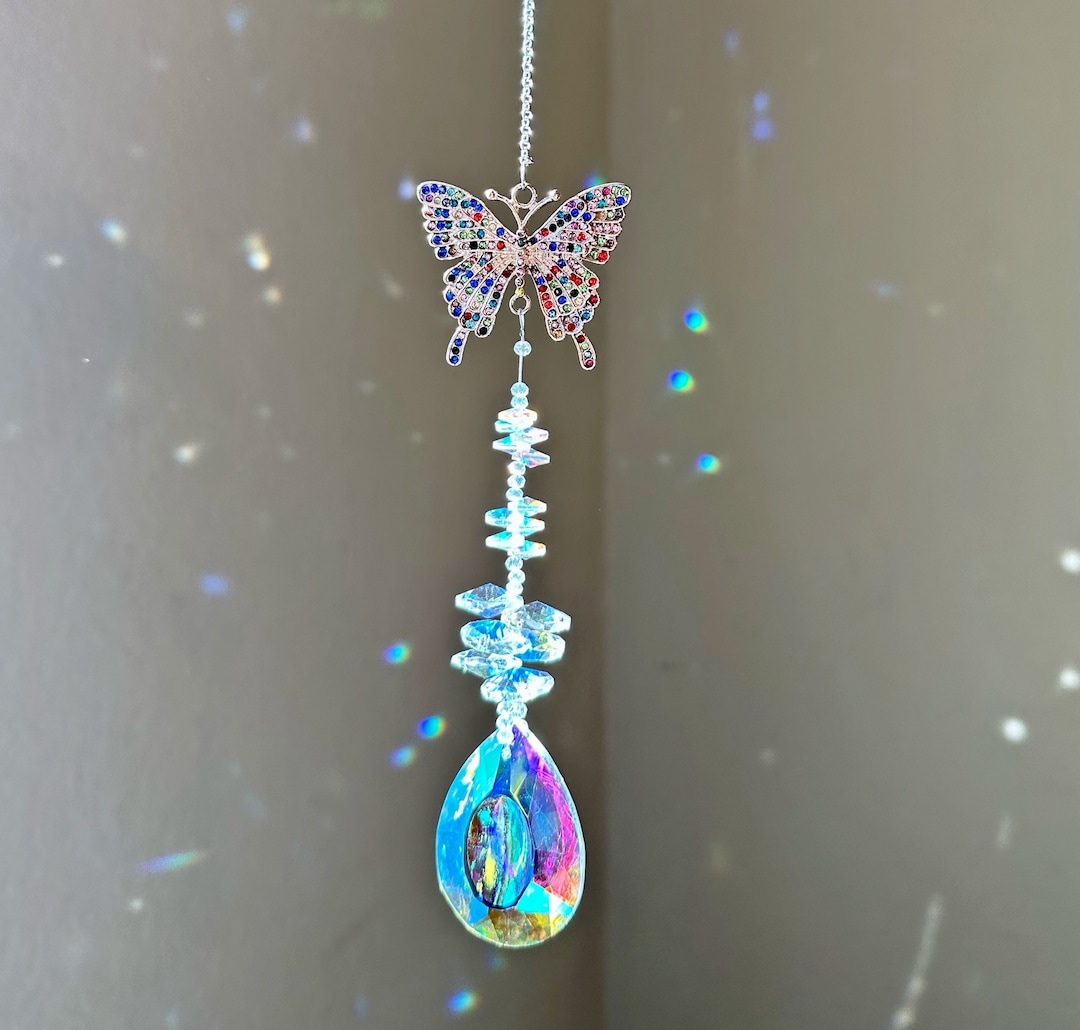 Butterfly Crystal Suncatcher, Rainbow Crystal Window Hanging Suncatcher ...