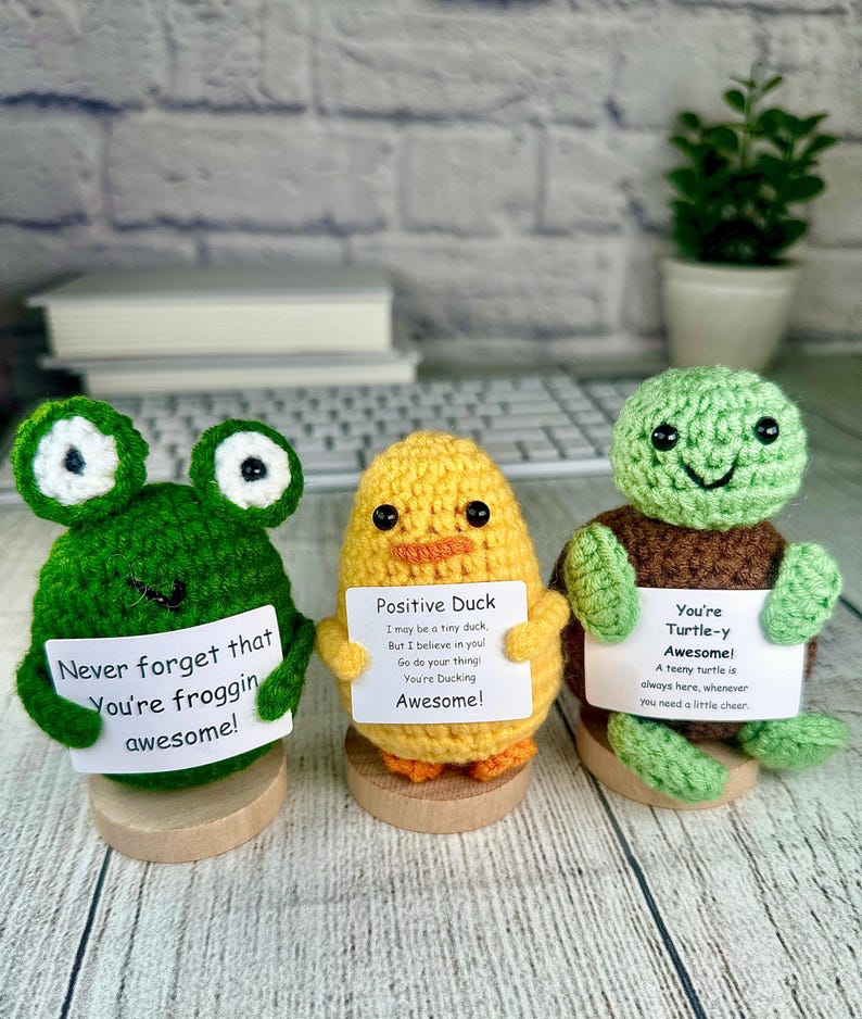 Emotional Support Crochet Gift With Stand, Cute Crochet Positive Pickle ...