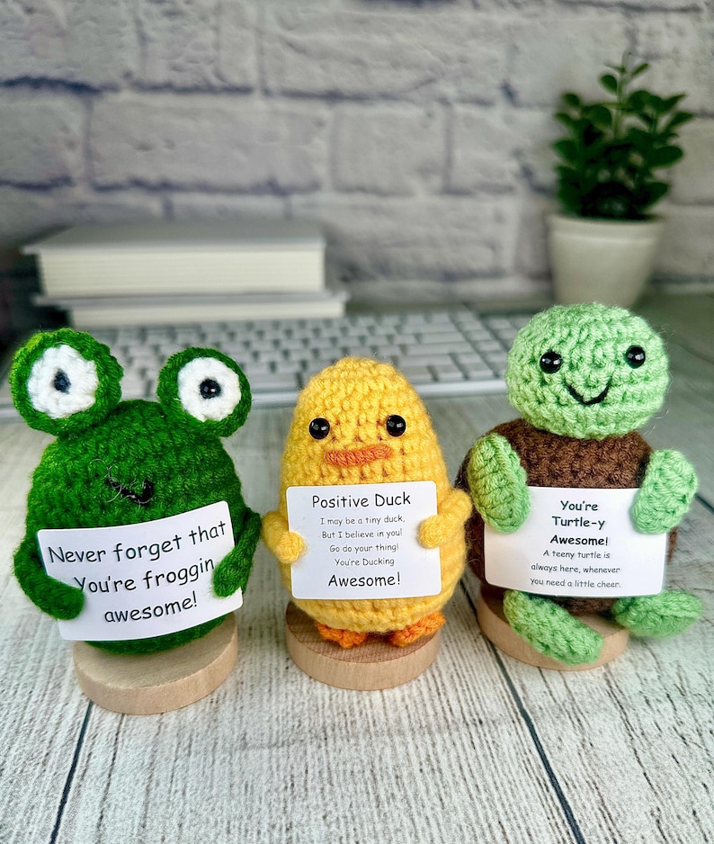 Emotional Support Crochet Animals – Mini Positive Desk Decor With ...