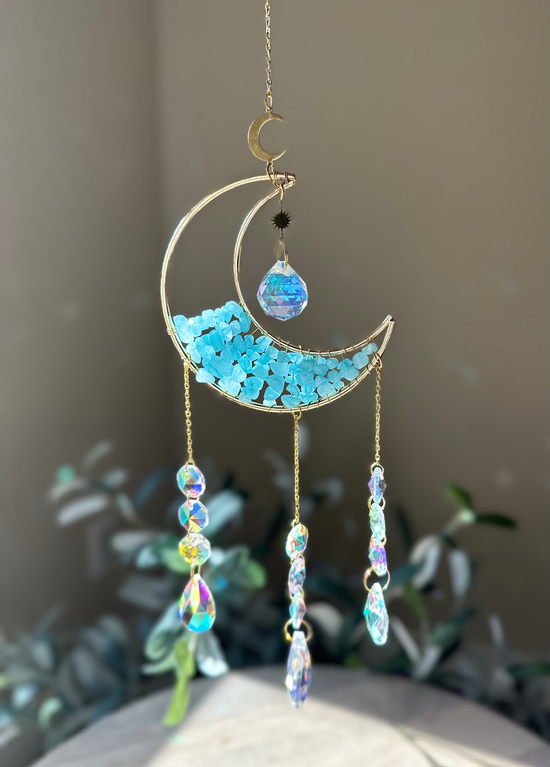 Natural Moon Gemstone Suncatcher Gift, Hanging Suncatcher for Windows ...