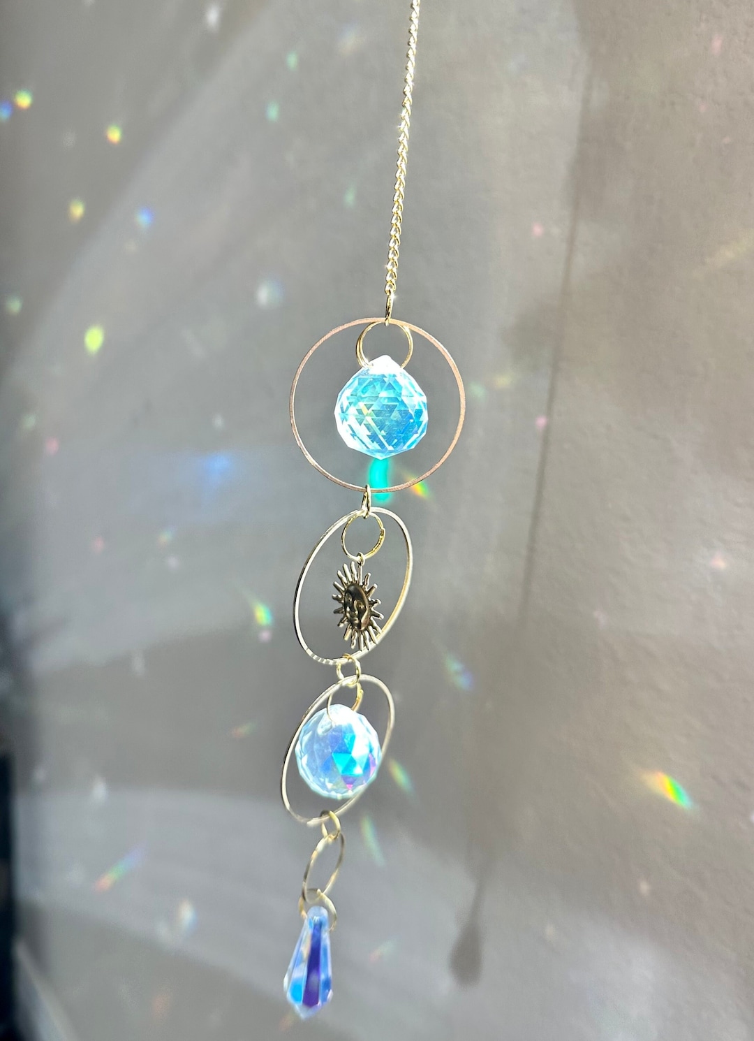 Sun Crystal Gift, Golden Sun Suncatcher, Hanging Rainbow Maker ...