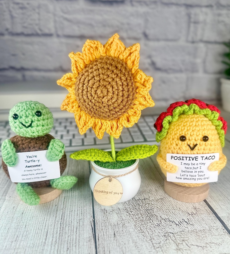 Emotional Support Crochet Gift With Stand, Cute Crochet Positive Pickle ...