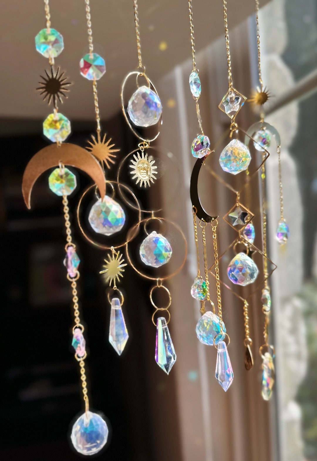 Crystal Moon Suncatchers Set of 6, Hanging Crystal Sun Catcher ...