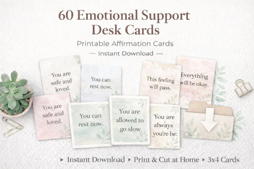 Printable Affirmation Cards | Emotional Support Desk Cards | Mental ...