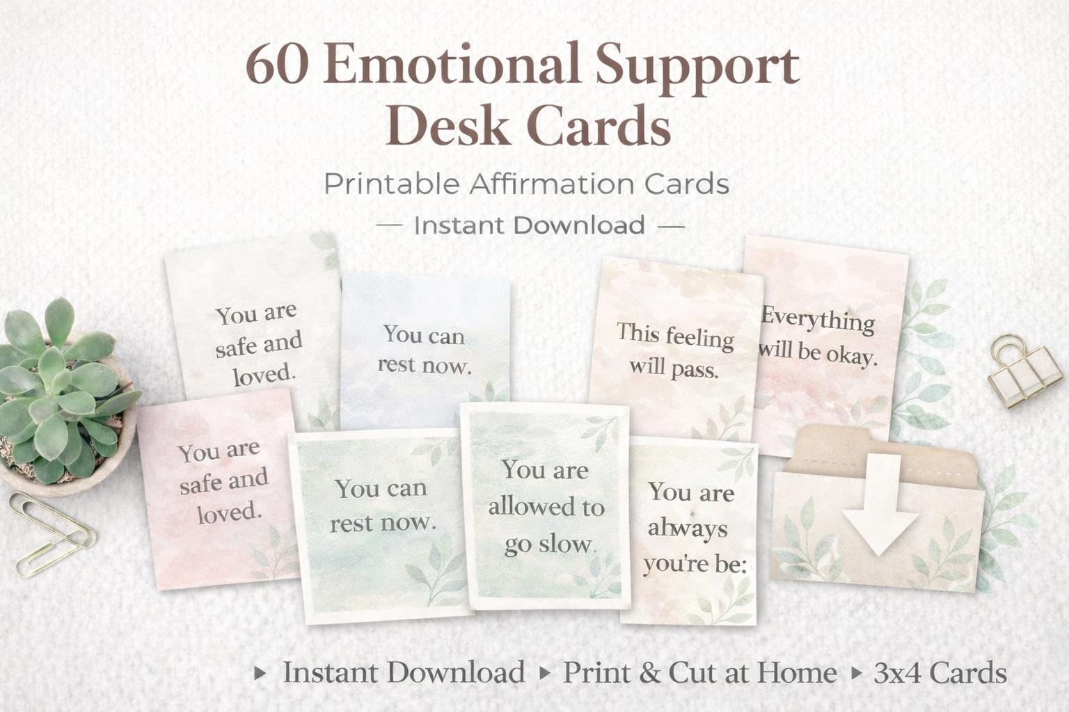 Printable Affirmation Cards | Emotional Support Desk Cards | Mental ...