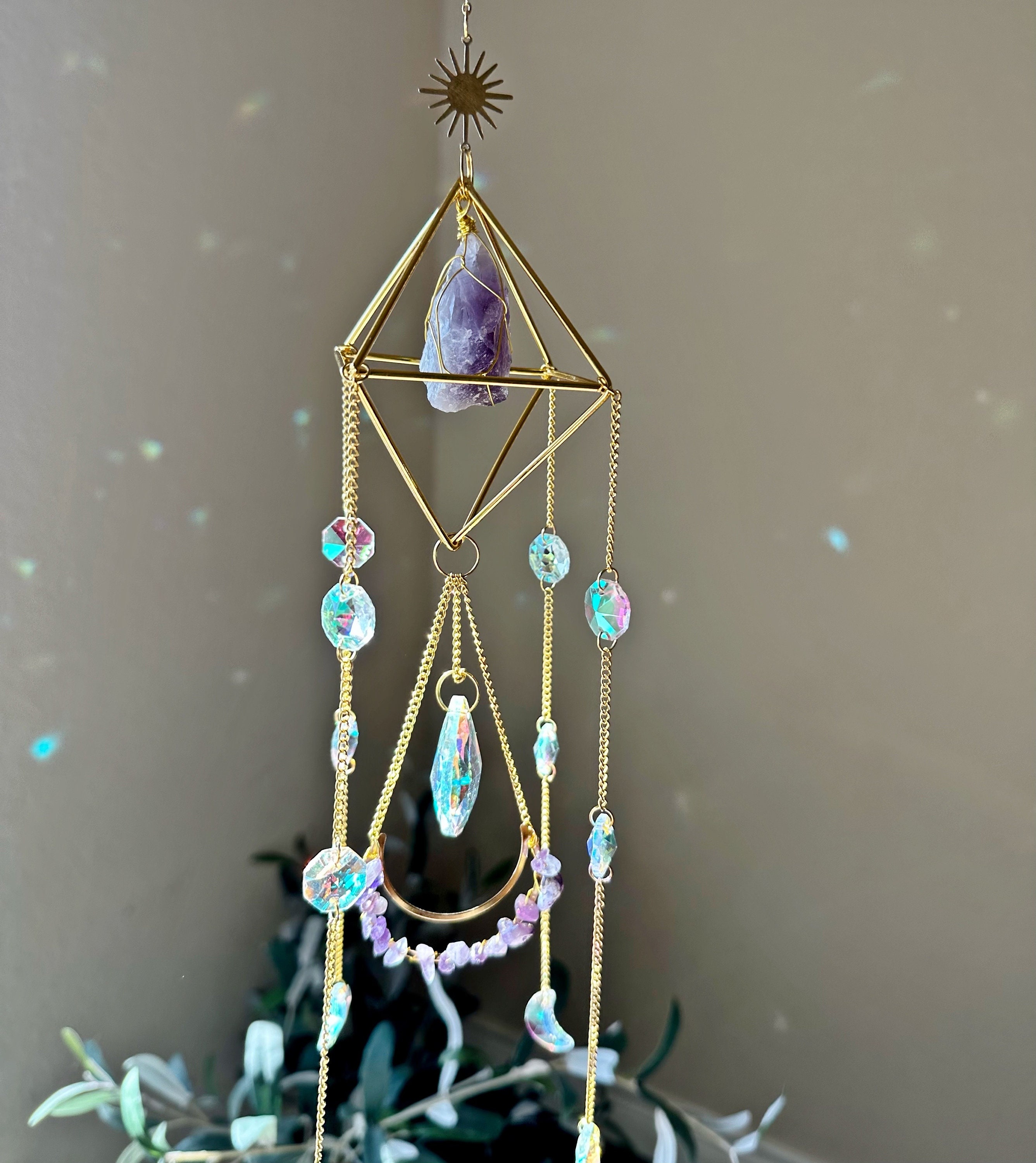 Amethyst Crystal Suncatcher, Rainbow Maker Window Hanging, Crystal ...