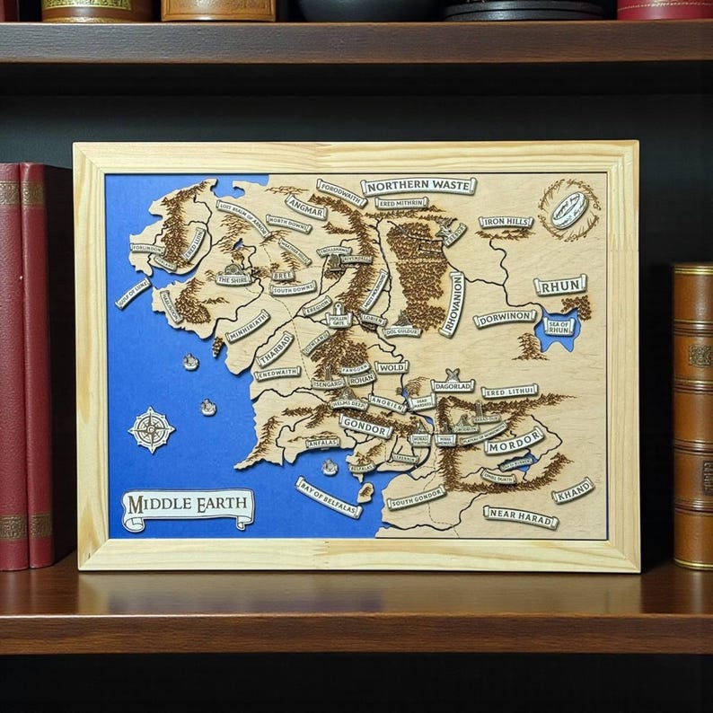 Map of Middle-earth Tolkien Laser Engraved Wood | Lord of the Rings ...