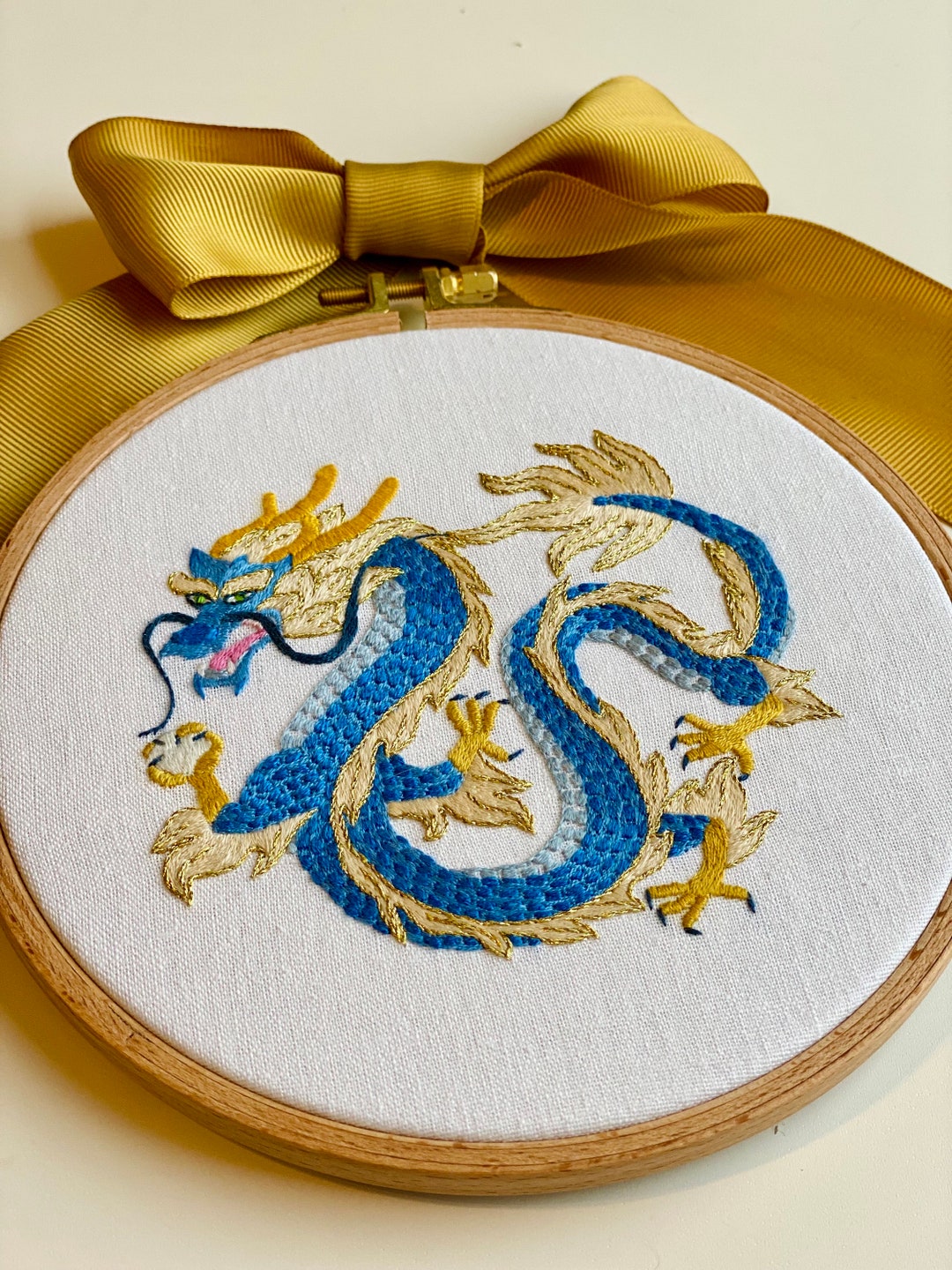 Majestic Blue Dragon Hand Embroidered Hoop Art - Etsy