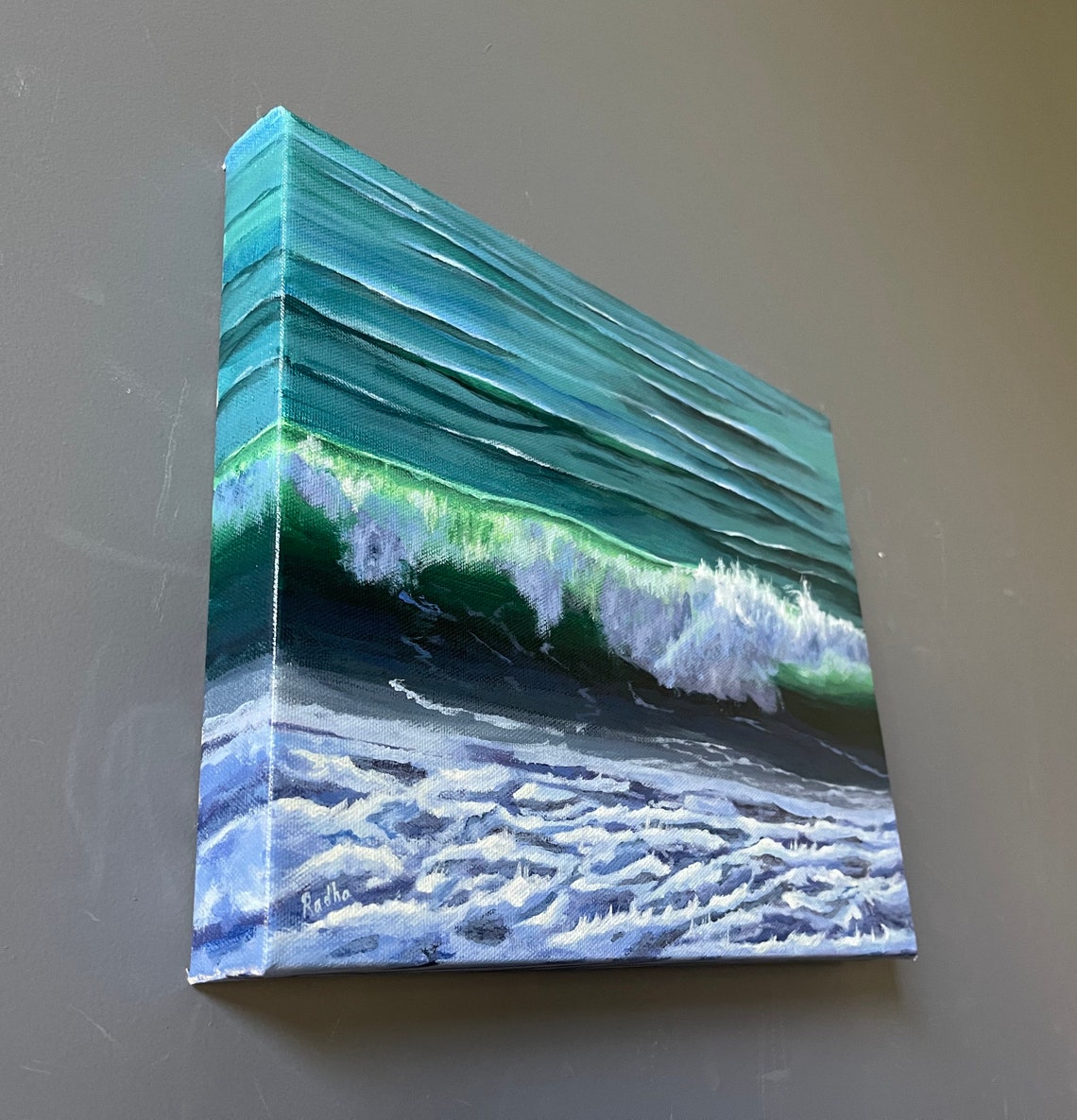 Hand Painted Green Ocean Waves Wall Art on Gallery Wrapped - Etsy