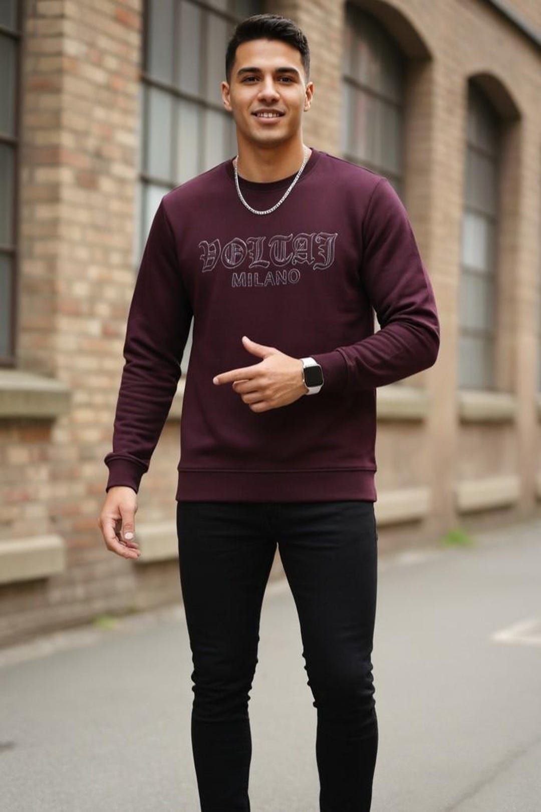 Cora Crew Neck Men's Sweatshirt Burgundy, Tonal Embroidered Pullover ...