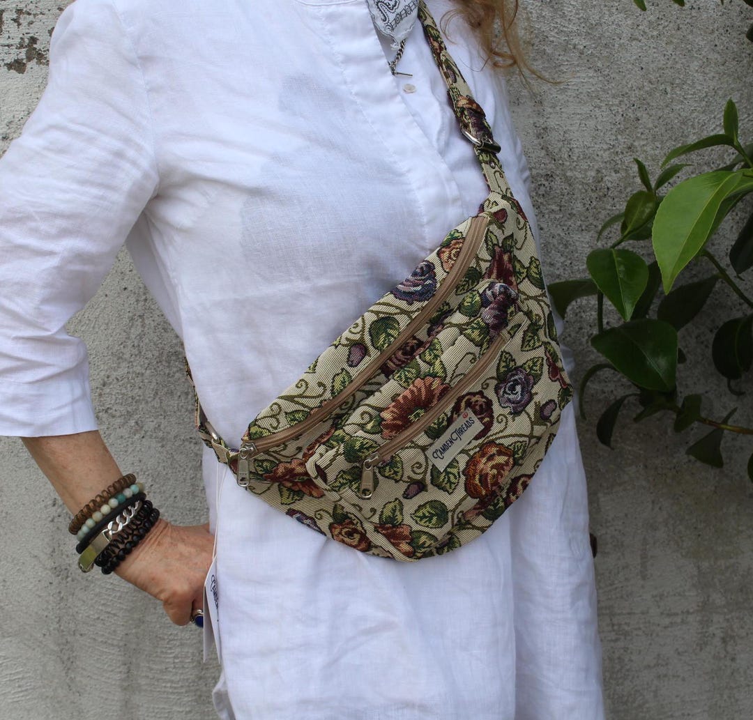 Floral Tapestry Fanny Pack, Traditional Boho Cotton Bumbag, Double Zip ...