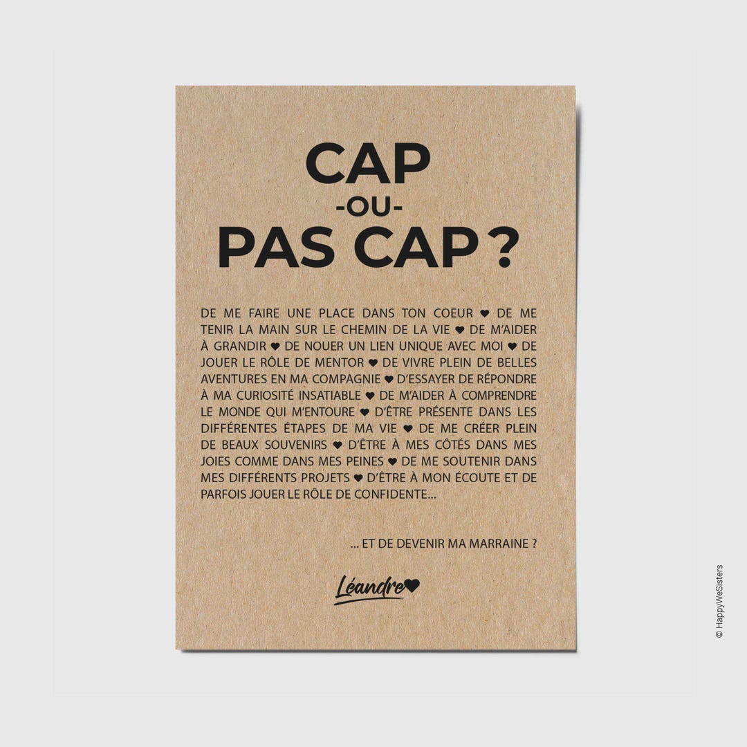 Carte demande marraine - Veux-tu être ma marraine ? Cap ou pas cap de ...
