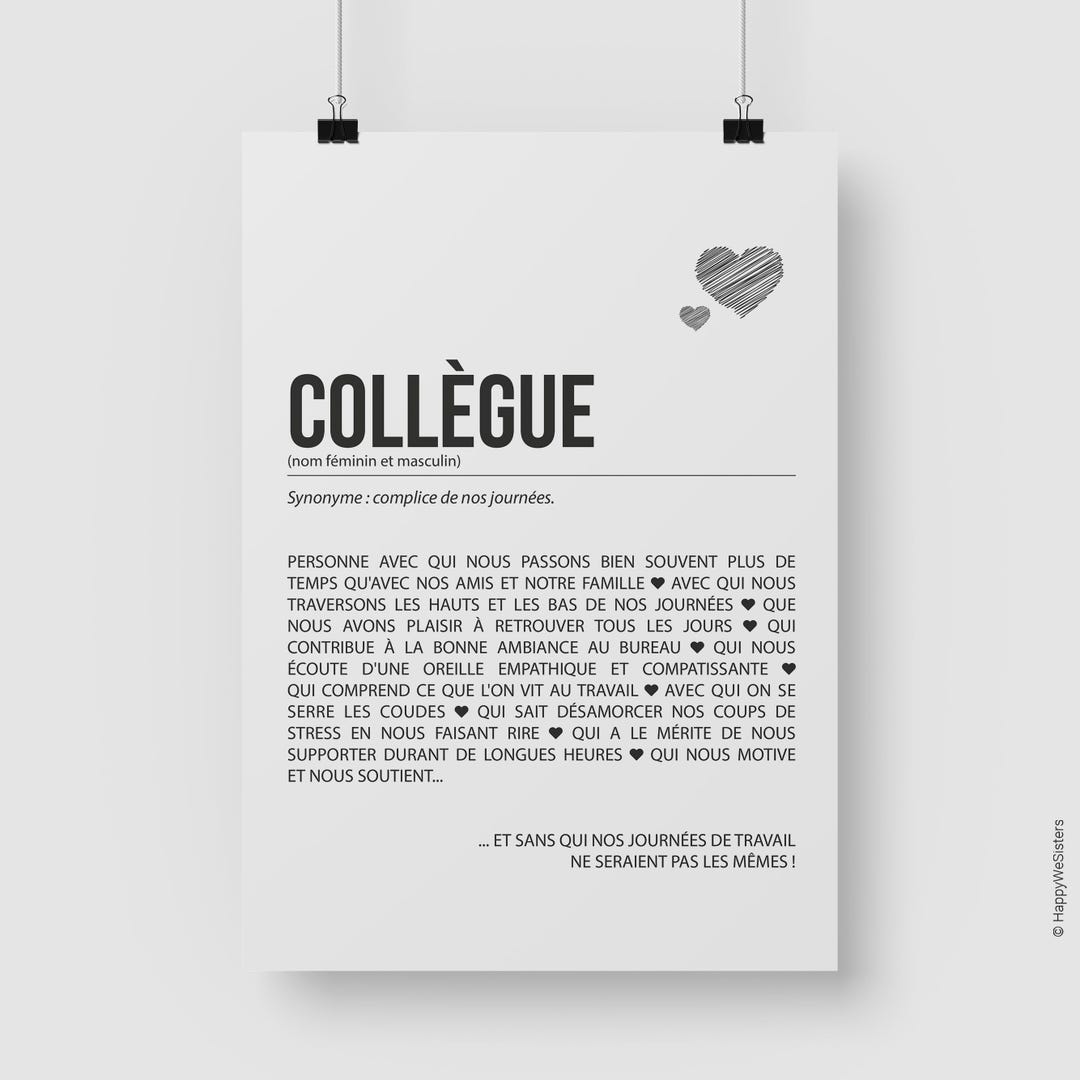 Poster Definition Colleague - Thank You - Leaving Gift - Wall Decor ...