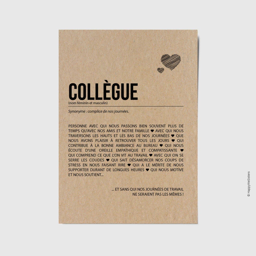 Carte définition collègue - Carte départ collègue - Carte amitié ...