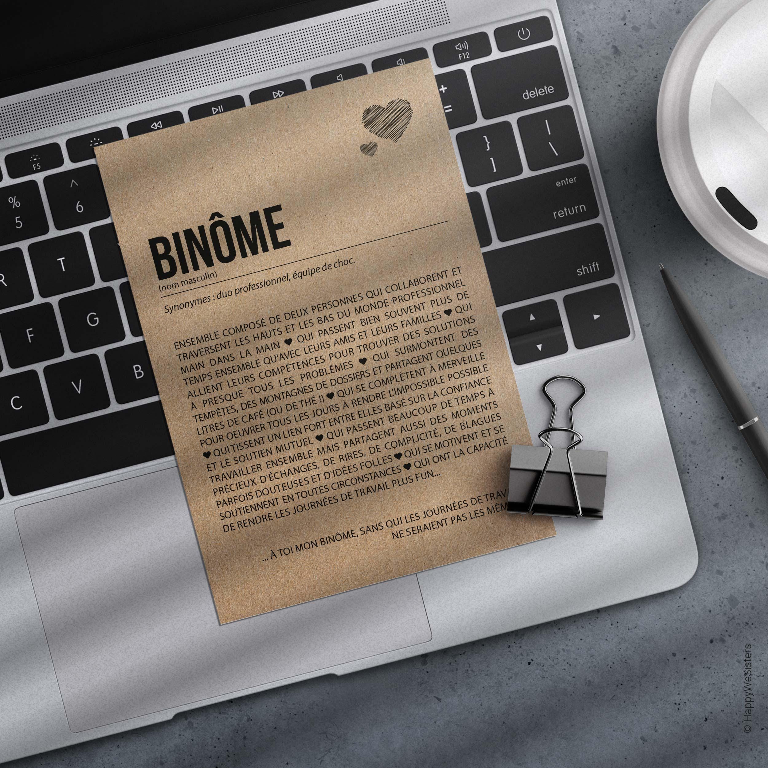 Carte définition binôme - Carte départ travail - Carte pour collègue ...