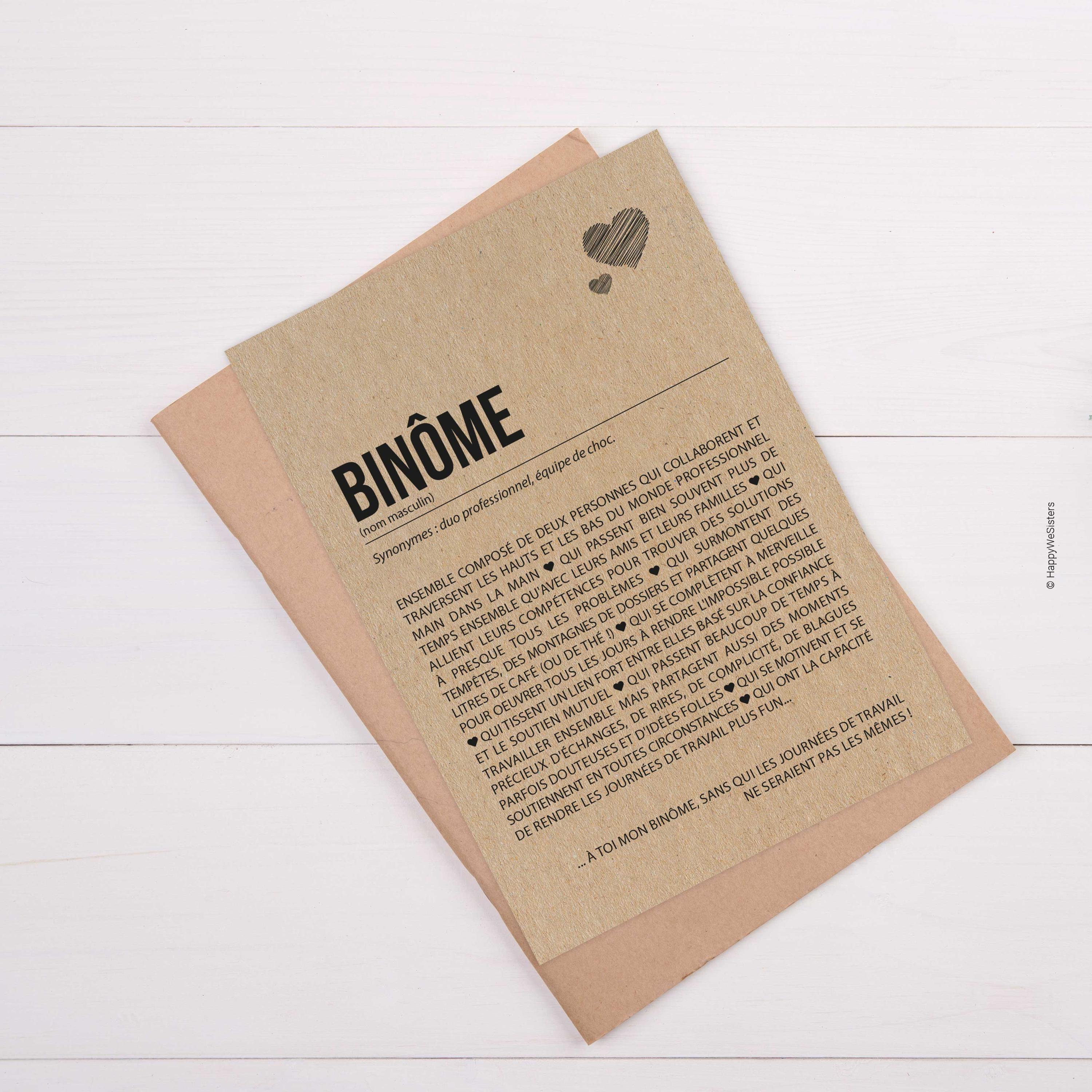 Carte définition binôme - Carte départ travail - Carte pour collègue ...
