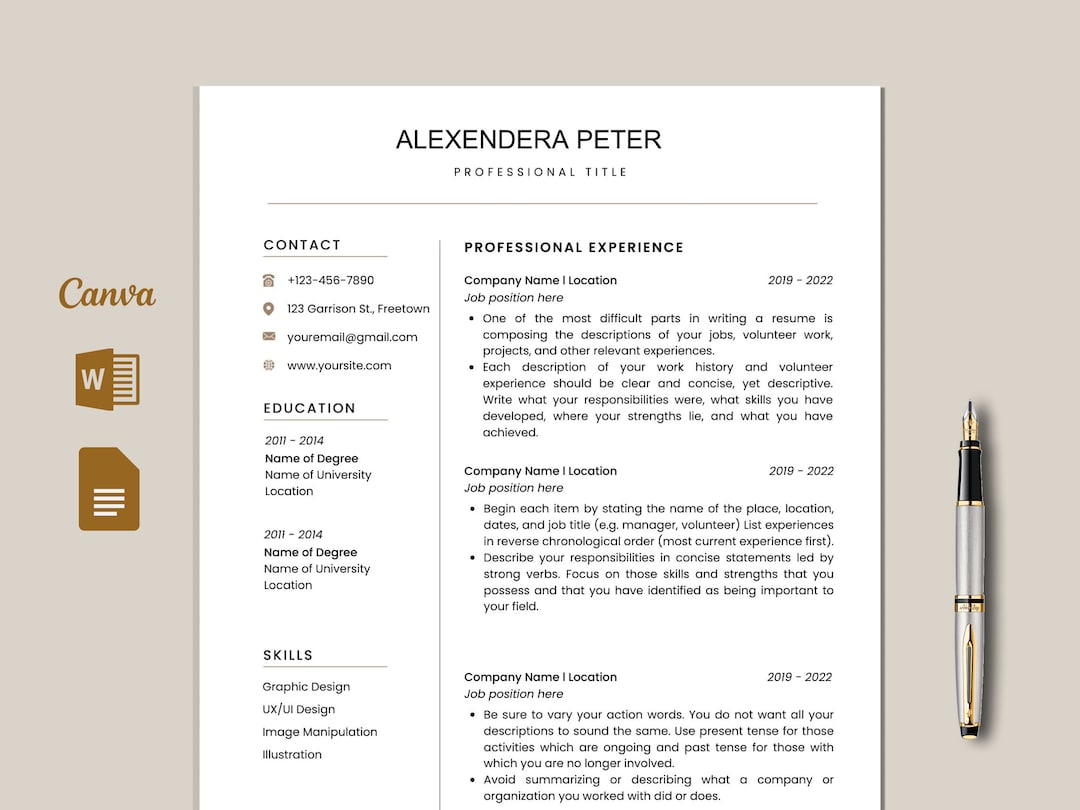 Resume Template Word, Google Docs Resume Template, Canva Template ...