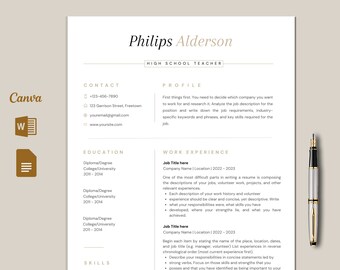 Resume Template Word, Google Docs Resume Template, Canva Template, ATS ...