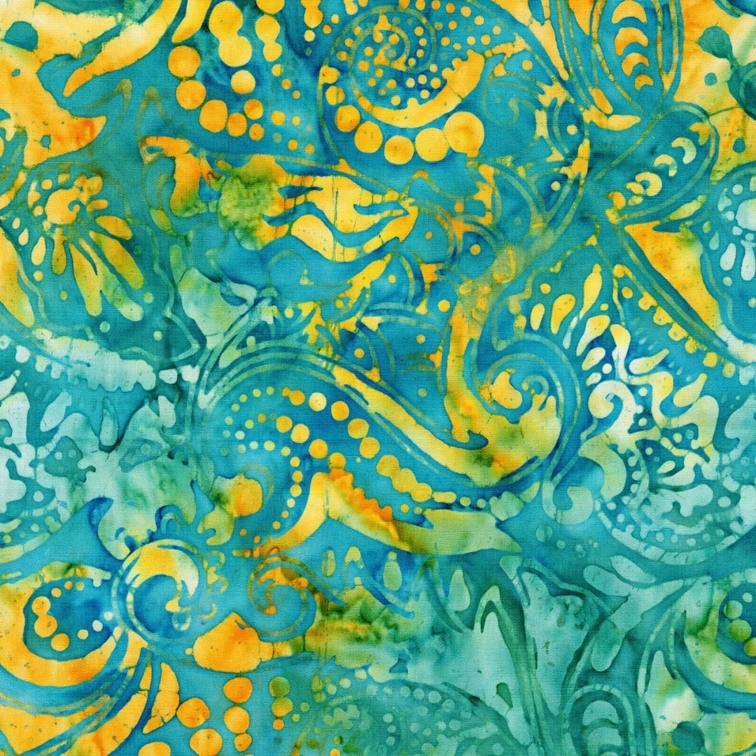 Orange Blossom Abstract Teal Batik Fabric- Half Yard Cut - Etsy