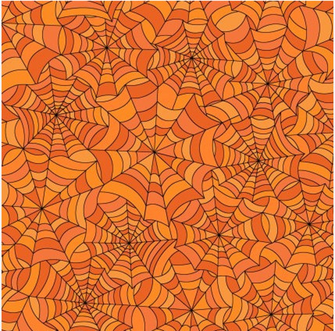 Kimberbell Hometown Halloween Orange Spider Web Fabric -half Yard Cut ...