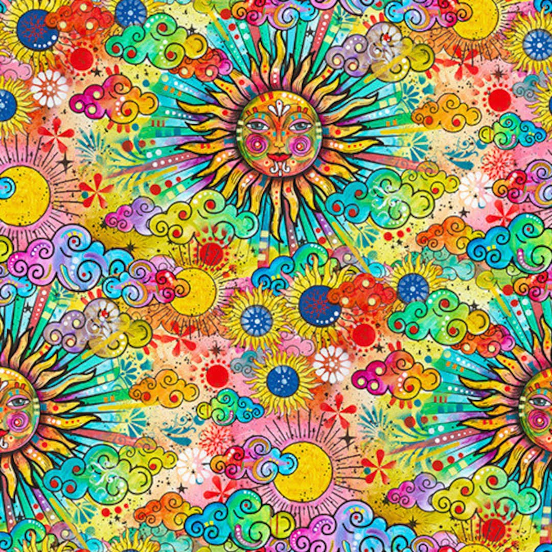 Dean Russo Stargazer Rainbow Rising Sun Celestial Fabric- Half Yard Cut ...