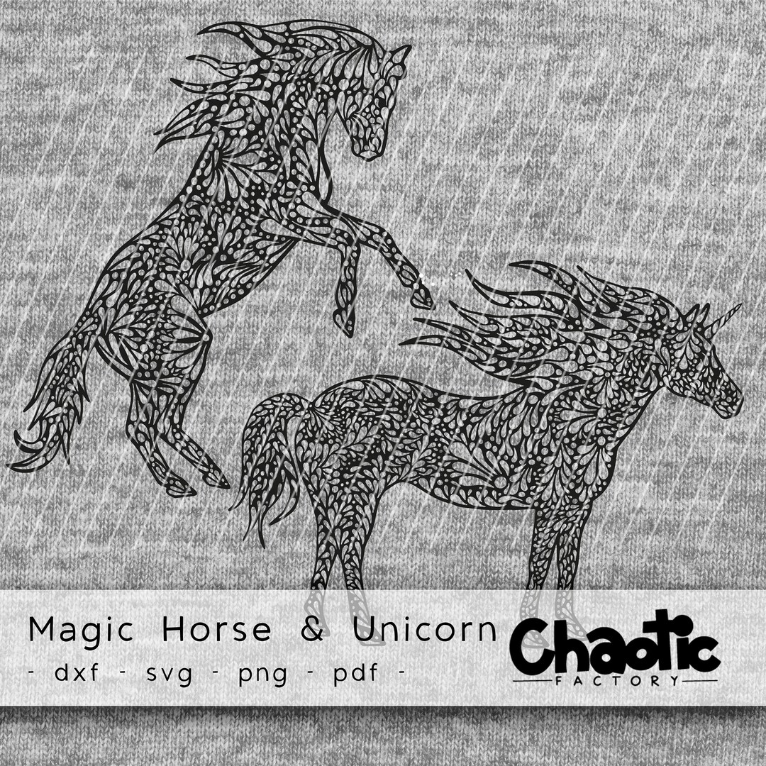 Plotterdatei Magic Horse / Magic Unicorn - Chaotic Factory - dxf - svg - png - Etsy.de