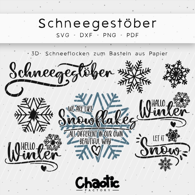 Plotterdatei, Schneegestöber, dxf, png, svg, Hallo Winter, 3D-Schneeflocken - Etsy.de