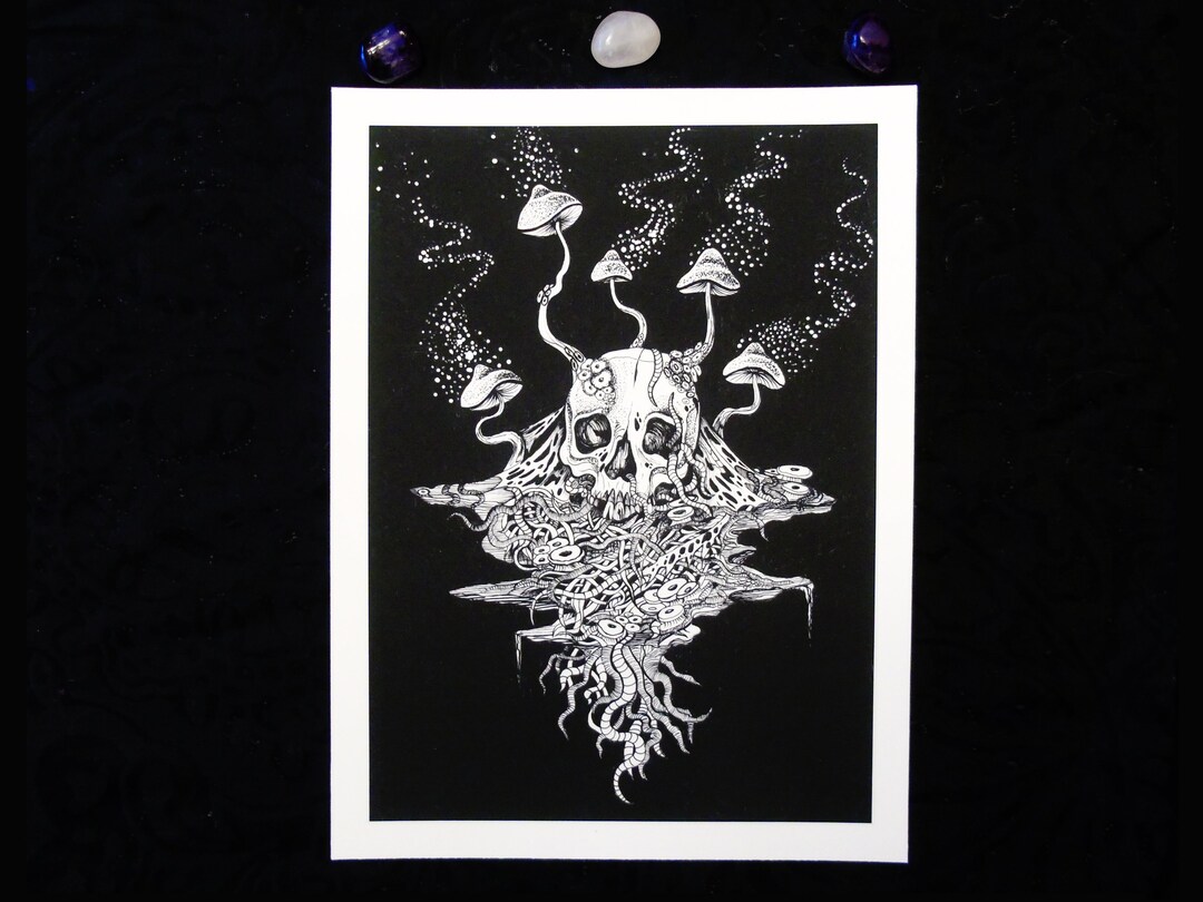 Festering | Rotting Skull and Mushrooms Giclée Print - Etsy UK