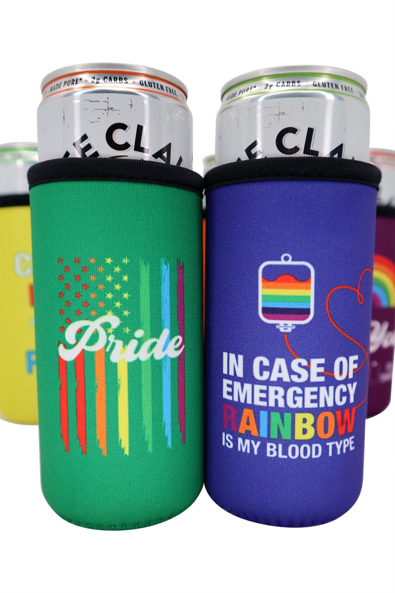 Gay Pride Stuff LGBTQ 12 Oz. Slim Can Cooler Sleeves 6-pack Rainbow ...