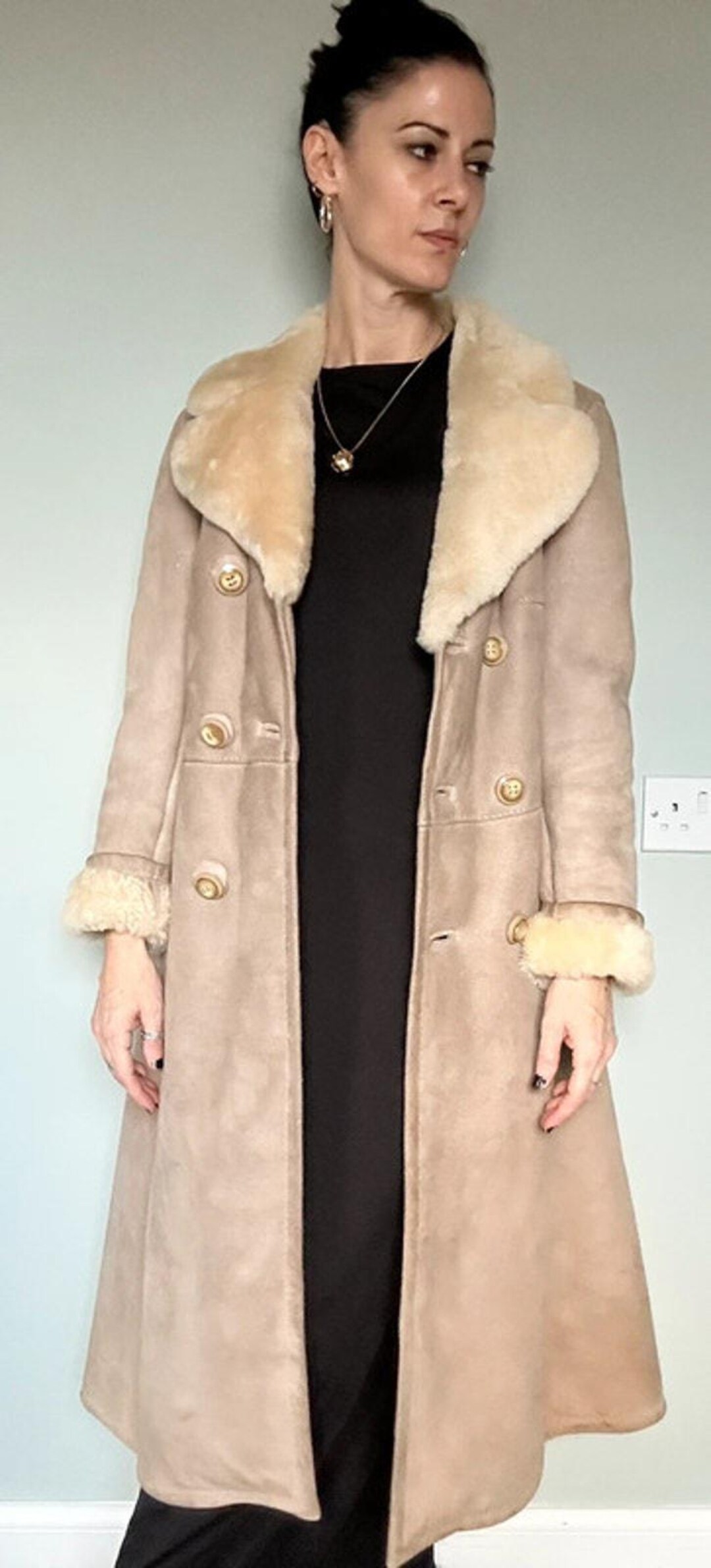 Vintage Shearling Coat - Real Sheepskin, Mocha Cream, Women's Size 8 UK ...