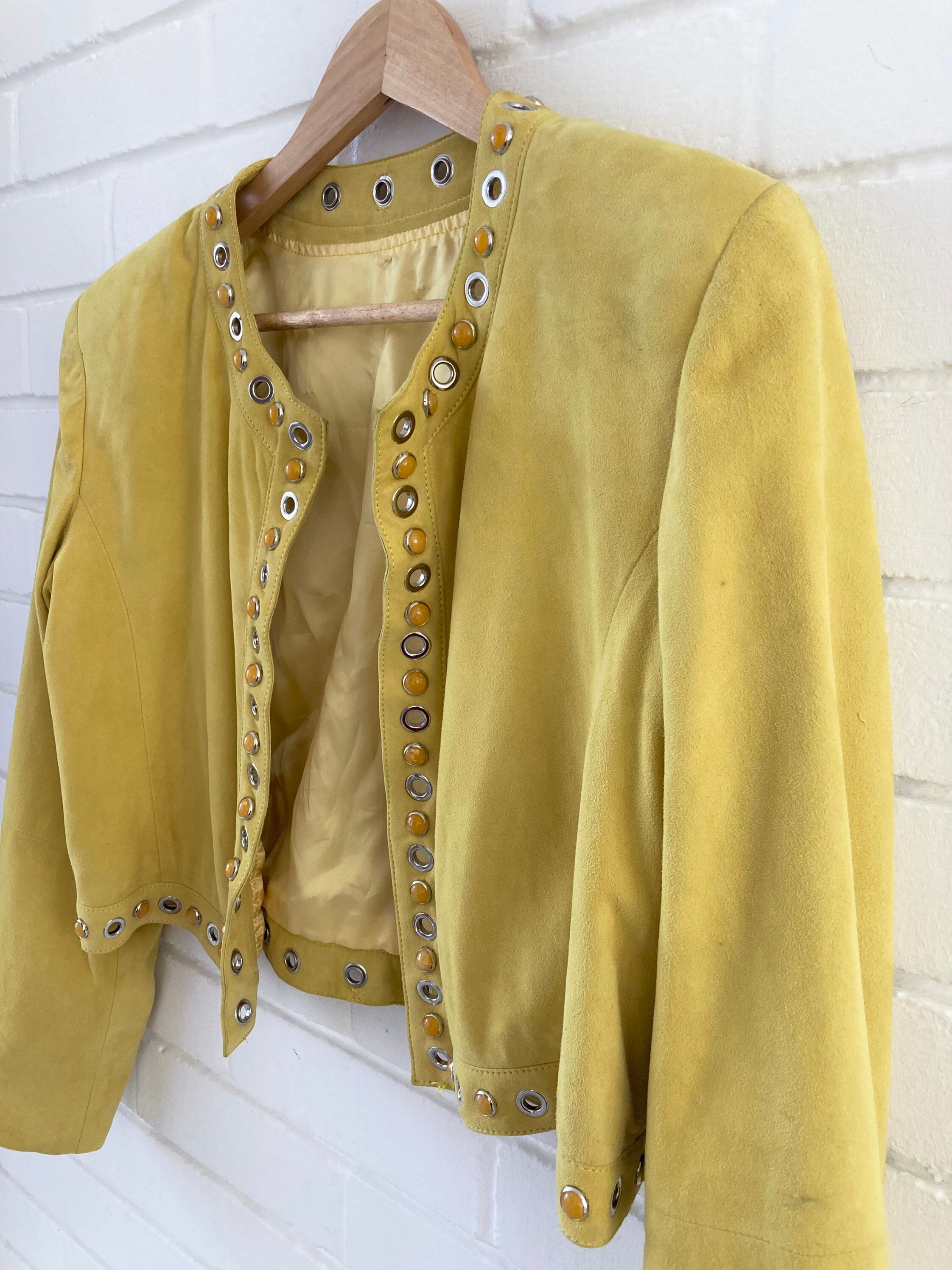 Vintage Suede / Leather Jacket Womens Size 12 Uk 40 Eur 8 USA Yellow ...