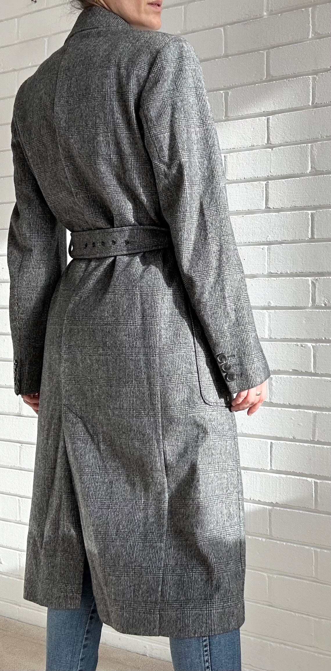 Max Mara Weekend Coat Vintage Houndstooth Check With Belt Virgin Wool ...