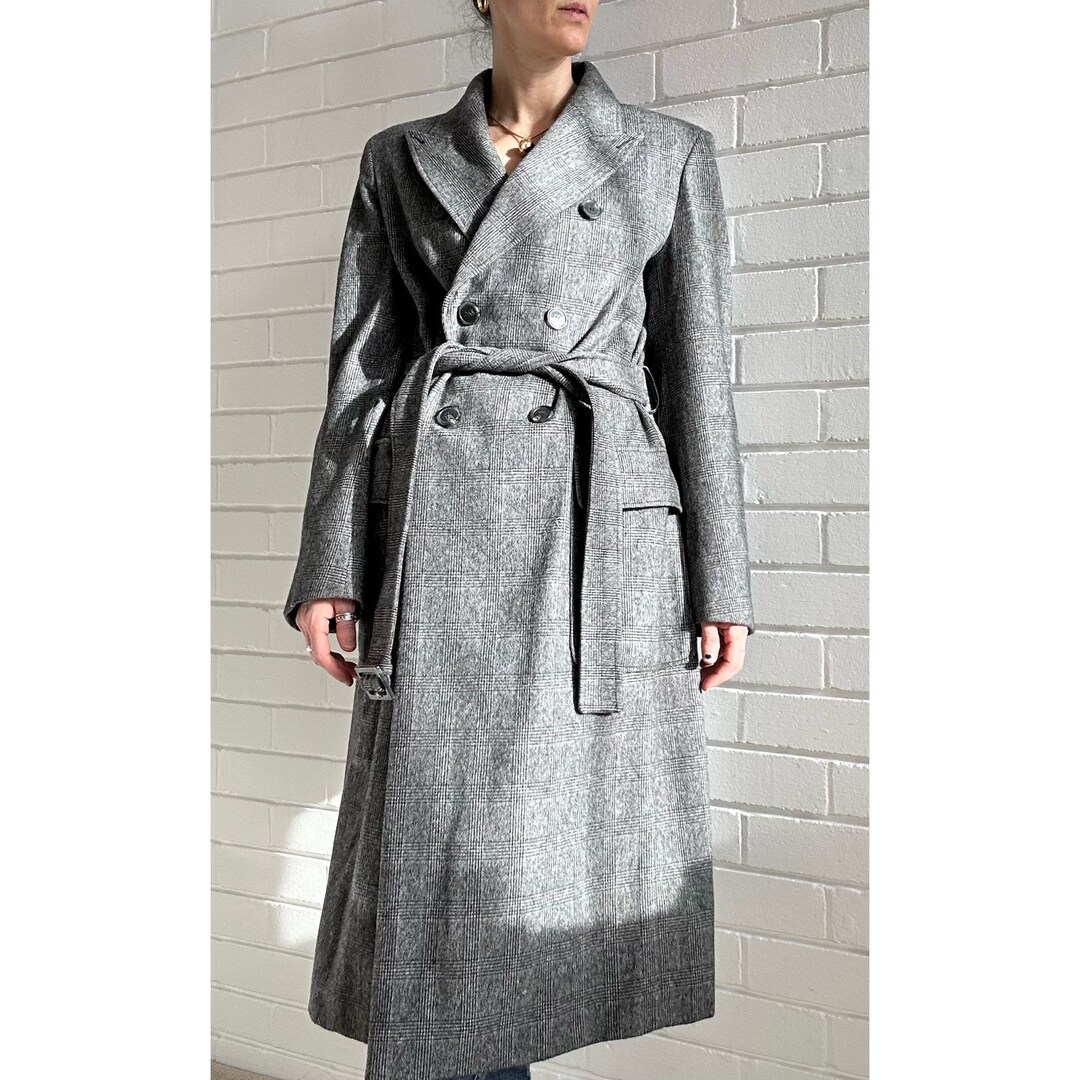 Max Mara Weekend Coat Vintage Houndstooth Check With Belt Virgin Wool ...