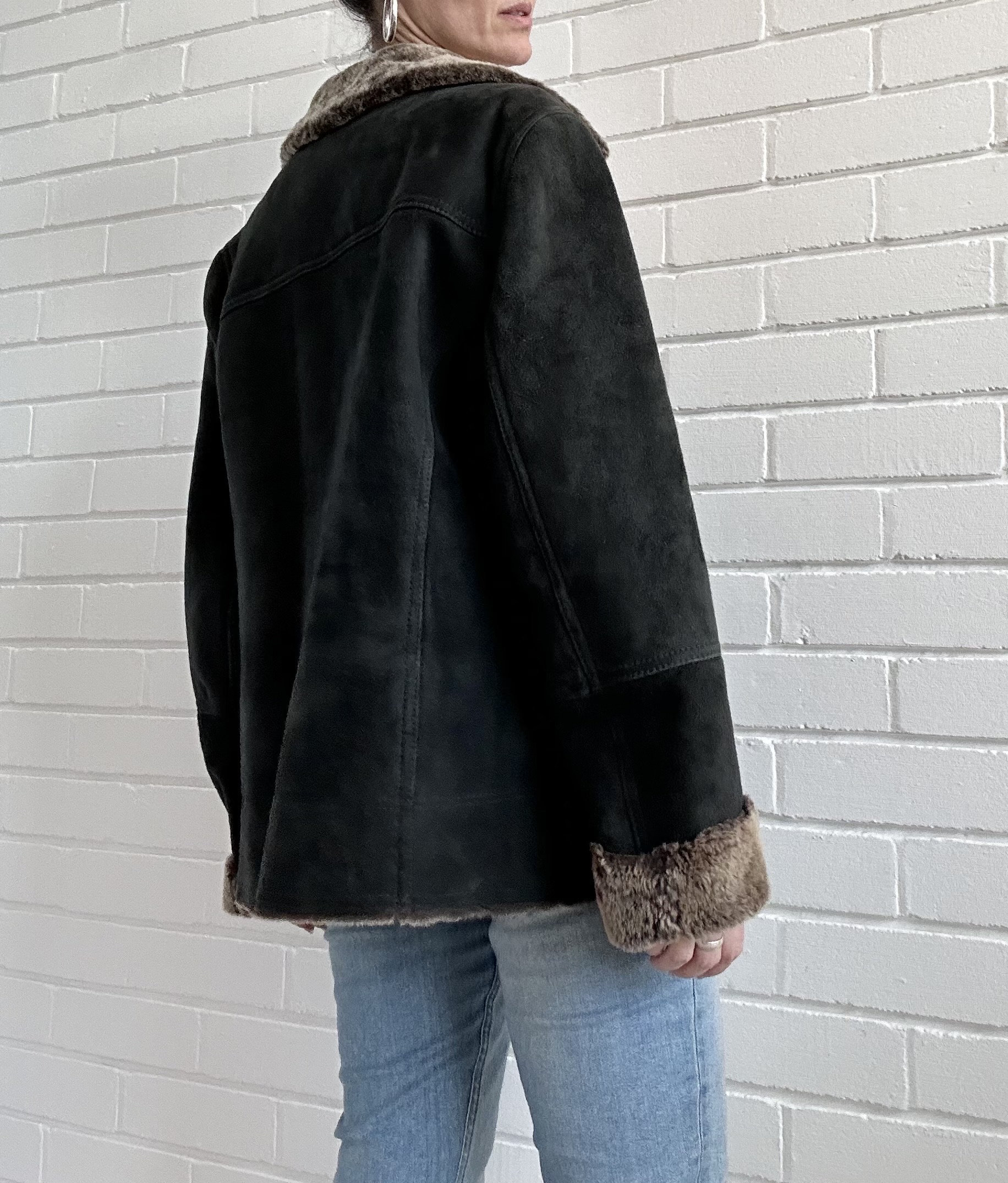 Vintage Black Real Sheepskin Leather Bomber Jacket Coat Womens Size 12 ...