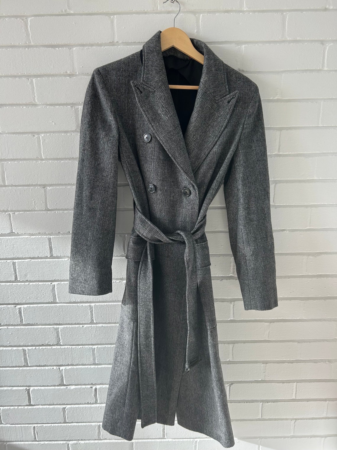 Max Mara Weekend Coat Vintage Houndstooth Check With Belt Virgin Wool ...