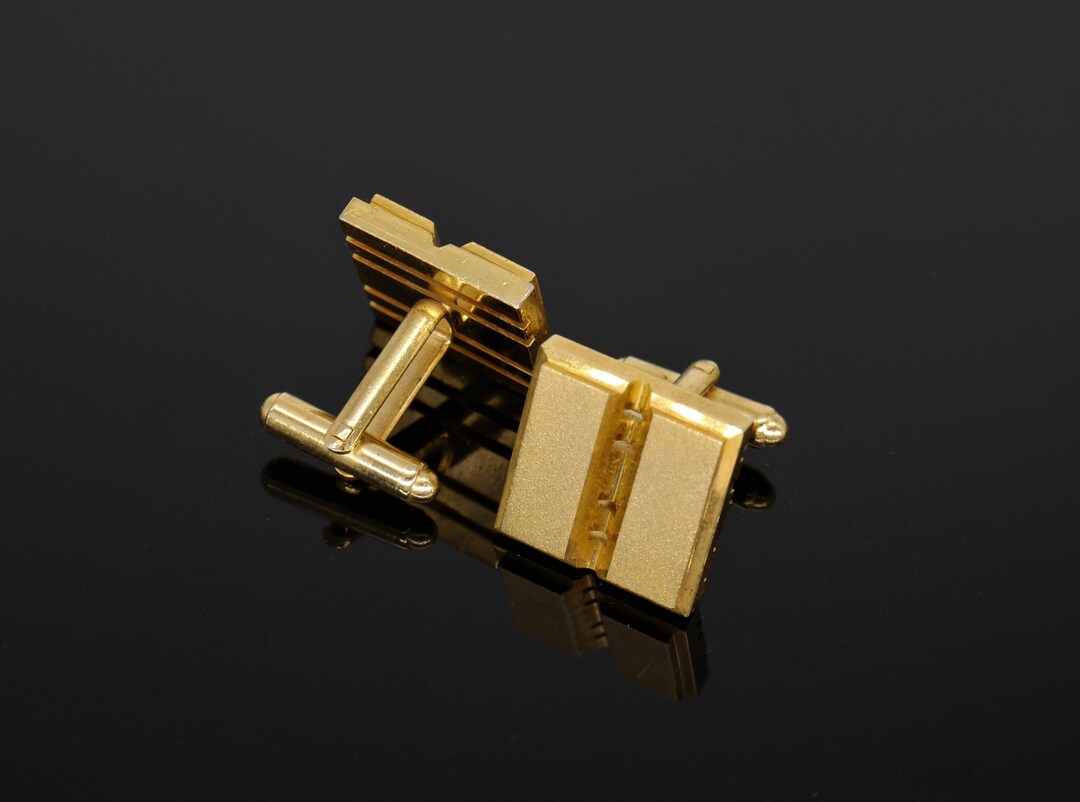 Vintage 1970s-1980s Heavy Set Gold Plated Cufflinks Square Split Ingot ...