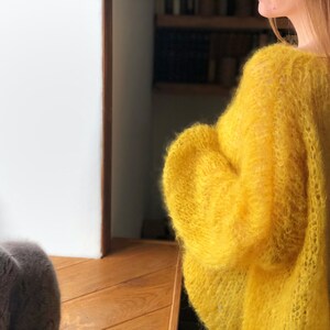 Kid Mohair Golden Yellow Knitted Fluffy Sweater Loose Knit Fuzzy ...