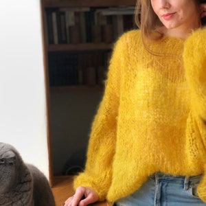 Kid Mohair Golden Yellow Knitted Fluffy Sweater Loose Knit Fuzzy ...