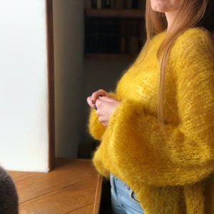 Kid Mohair Golden Yellow Knitted Fluffy Sweater Loose Knit Fuzzy ...
