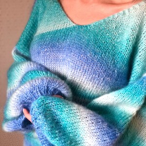 Blue Green Kid Mohair Knitted Sweater. Gradient Striped Oversize ...
