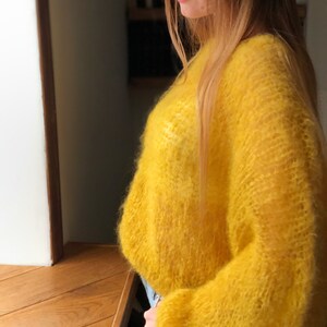 Kid Mohair Golden Yellow Knitted Fluffy Sweater Loose Knit Fuzzy ...