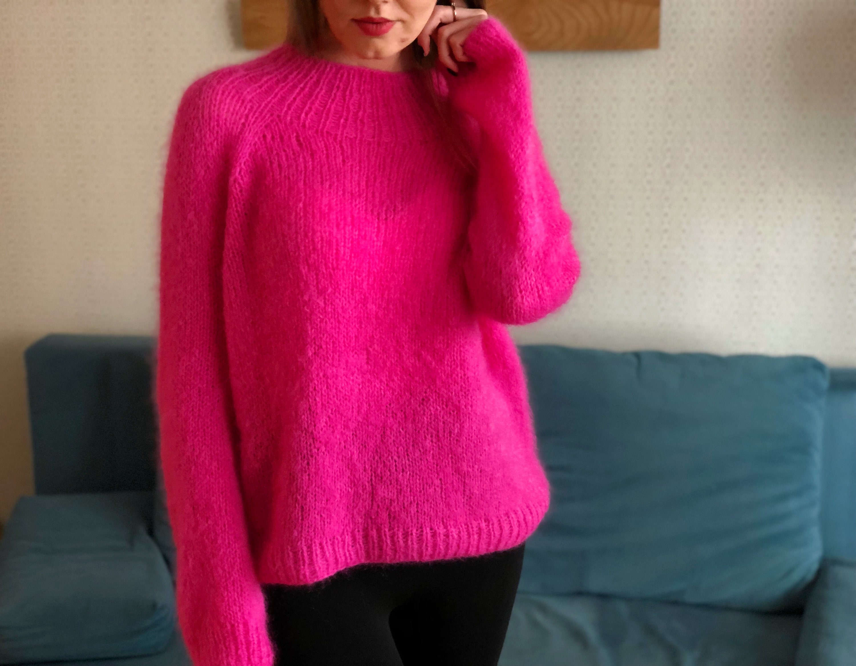 Bright Neon Pink Mohair Fuchsia Knitted Fluffy Sweater Women Bright Neon Pink Mohair Fuchsia Knitted Fluffy Sweater Women