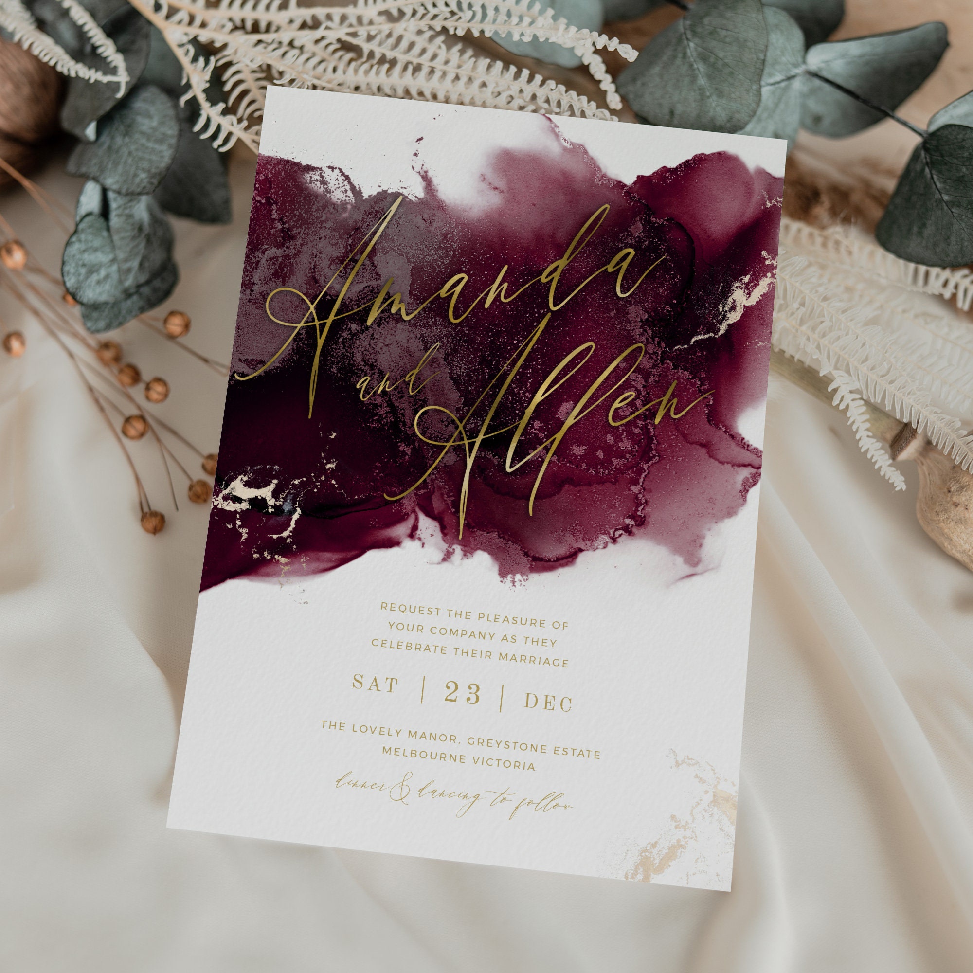 Invitations & Announcements Invitations Burgundy & Gold Foil Wedding ...